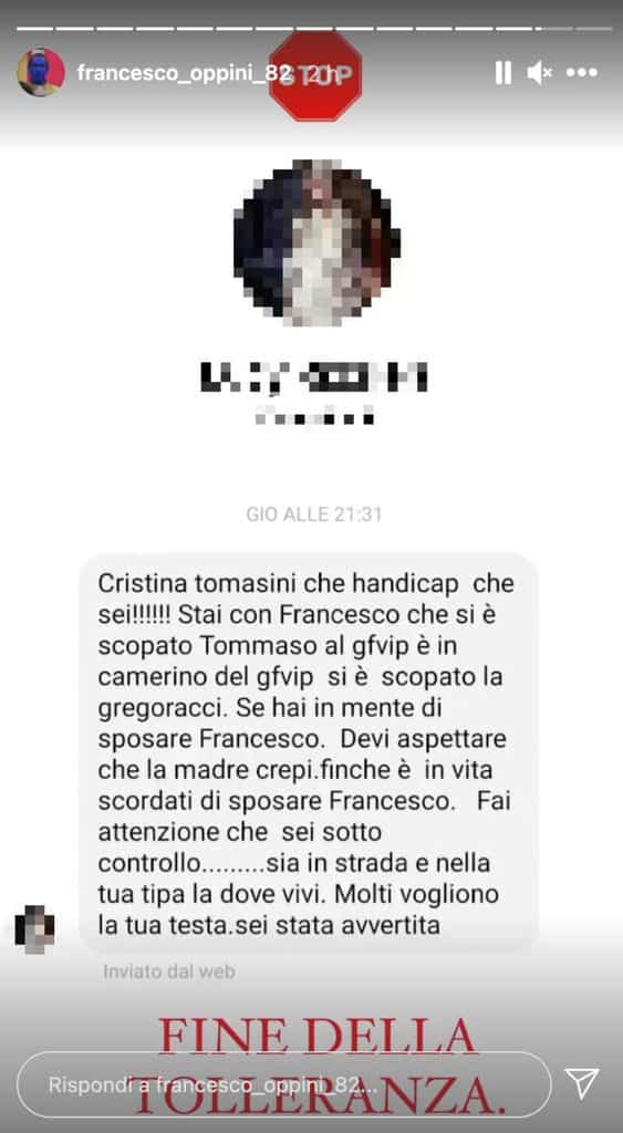 La fidanzata di Francesco Oppini Cristina Tomasini minacciata: "Molti ...