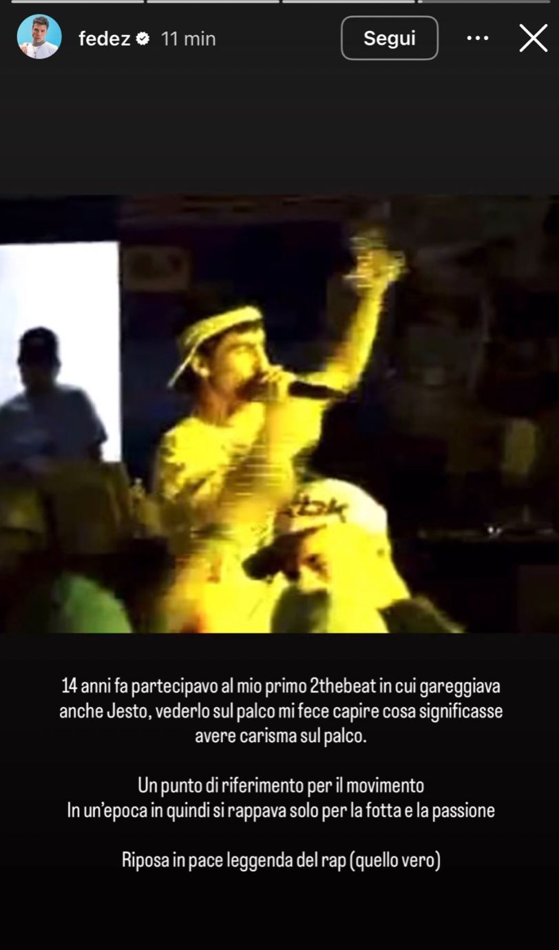 Lutto nella musica italiana: addio a Jesto. Il cordoglio di Fedez